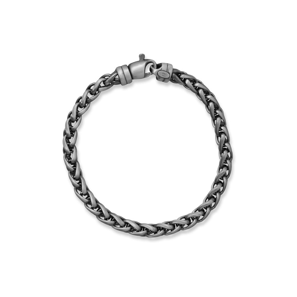 Men's Black Rhodium Brushed Wheat Sterling Silver Chain Bracelet - Shop ...